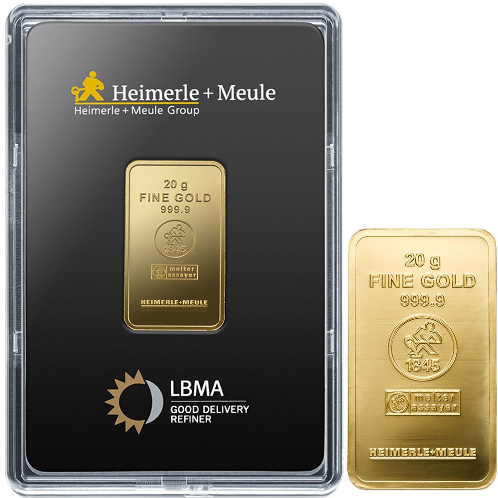 20 Gramm Goldbarren Heimerle + Meule geprägt