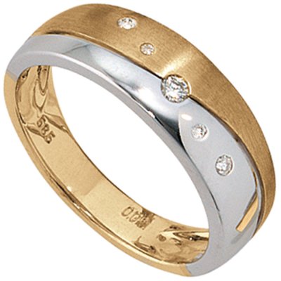 JOBO Damen Ring 585 Gold Gelbgold Weißgold bicolor matt 5 Diamanten ...