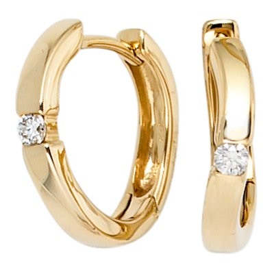 JOBO Creolen 585 Gold Gelbgold 2 Diamanten Brillanten 0,08ct. Ohrringe Goldcreolen