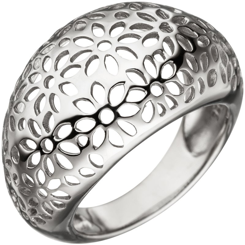 JOBO Damen Ring breit mit Blumen Muster 925 Sterling Silber Silberring