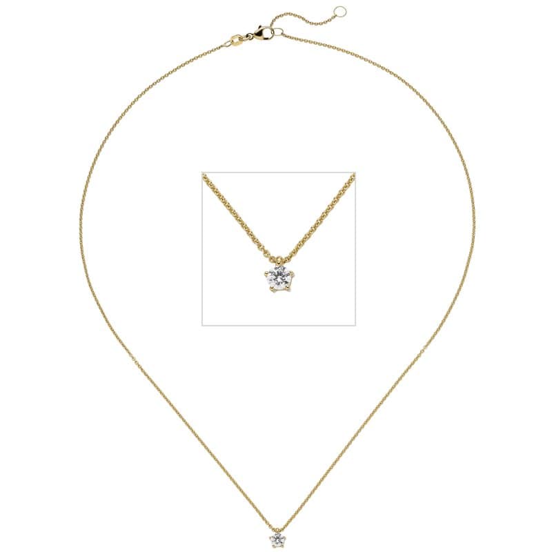 JOBO Collier Kette mit Anhänger 585 Gold Gelbgold 1 Diamant Brillant 0 ...