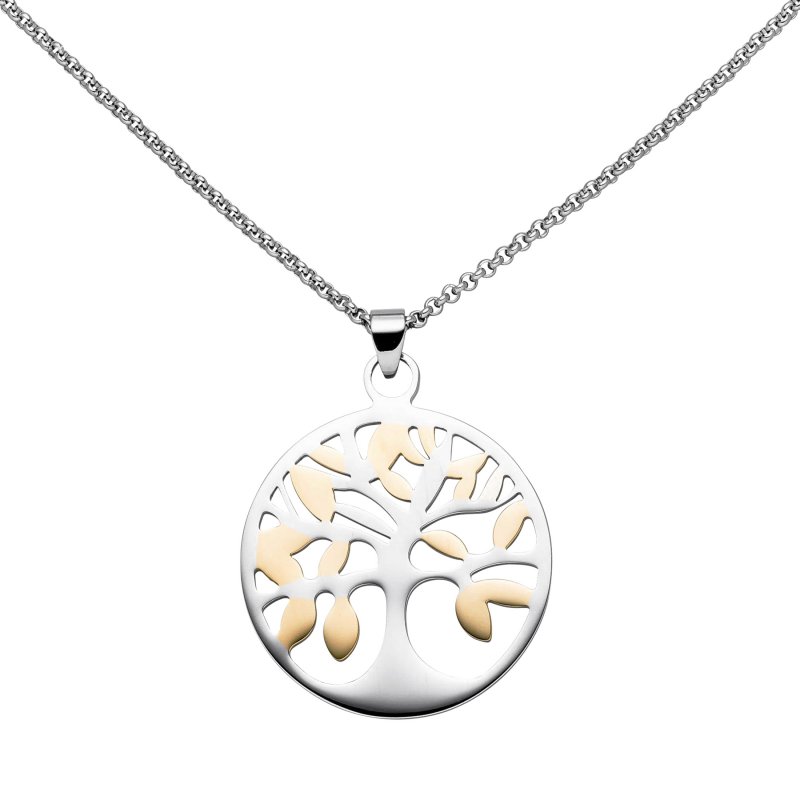 JOBO Collier Kette mit Anhänger Lebensbaum Edelstahl bicolor 46 cm verkürzbar