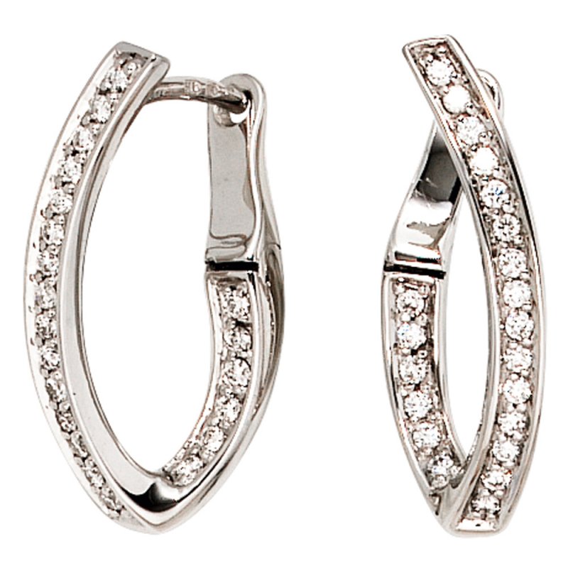 JOBO Creolen 585 Gold Weißgold 42 Diamanten Brillanten Ohrringe Weißgoldcreolen