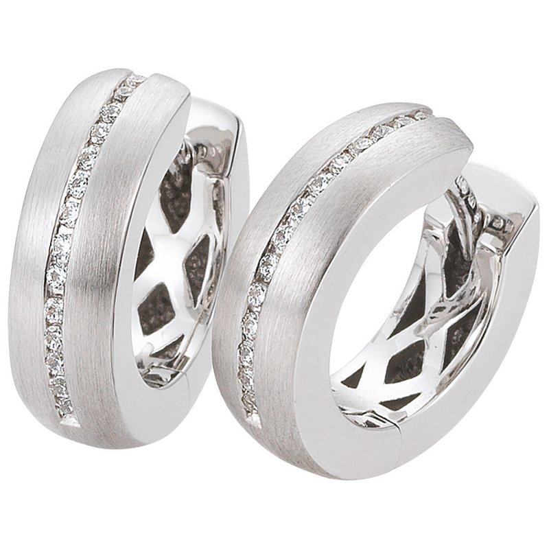 JOBO Creolen 585 Gold Weißgold matt 28 Diamanten Brillanten Ohrringe