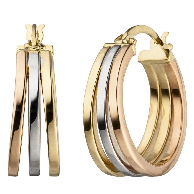 JOBO Creolen 585 Gold tricolor dreifarbig Ohrringe