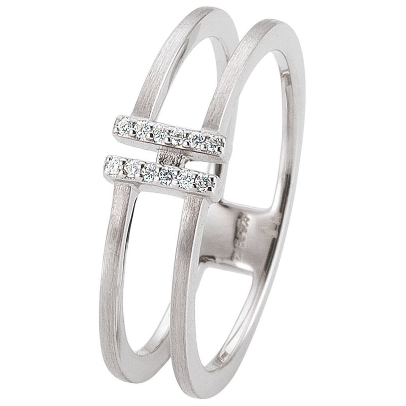 JOBO Damen Ring 585 Gold Weißgold matt 12 Diamanten Brillanten