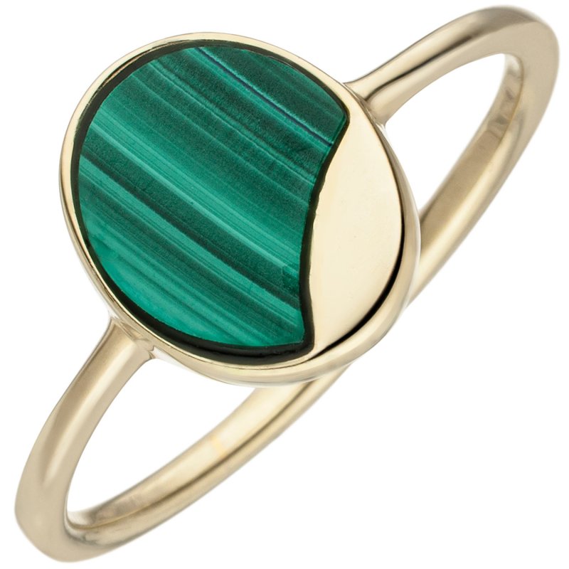 JOBO Damen Ring 925 Sterling Silber gold vergoldet mit Malachit-Einlage ...