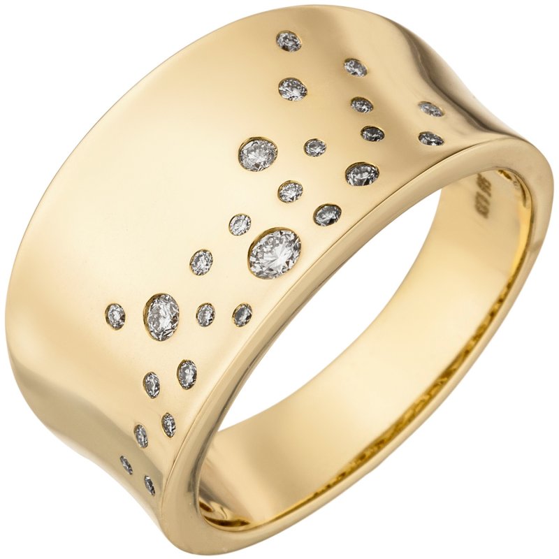 JOBO Damen Ring breit 585 Gold Gelbgold 25 Diamanten Brillanten 0,23ct ...